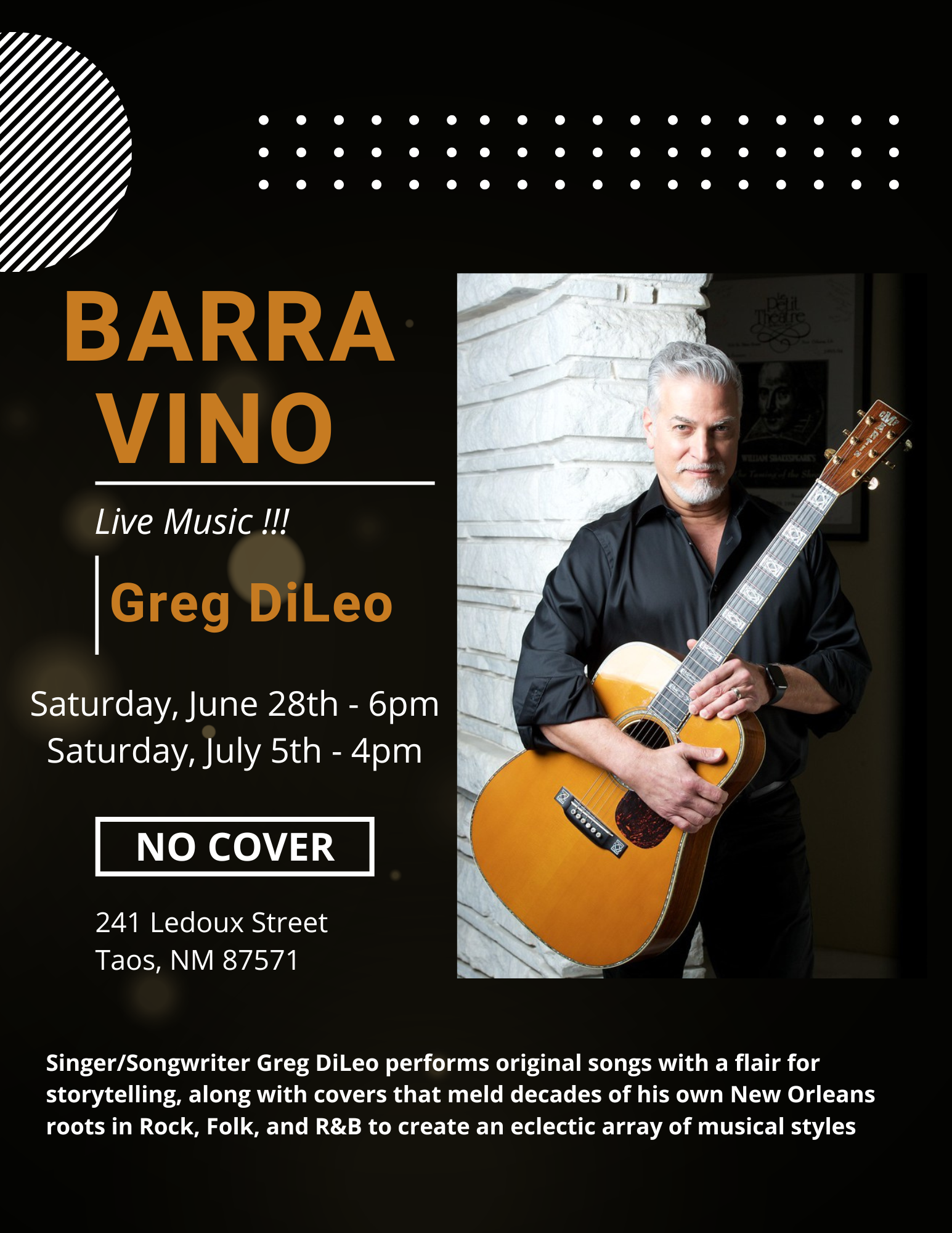 Greg DiLeo Concert - Live Taos Events Calendar